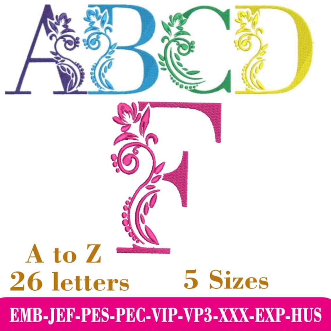 Elegant Floral Monogram Alphabet Letters A to Z Machine Embroidery ...