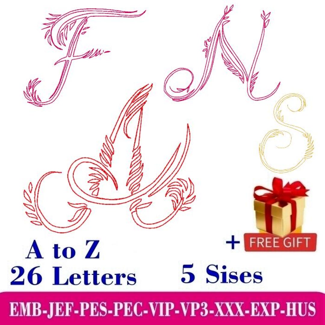 One-line Monogram Alphabet, Machine Embroidery Letters A-Z, Minimalist ...