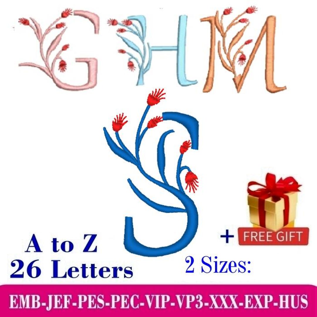 Charming Flower Monogram Alphabet Font Letters A to Z Machine ...
