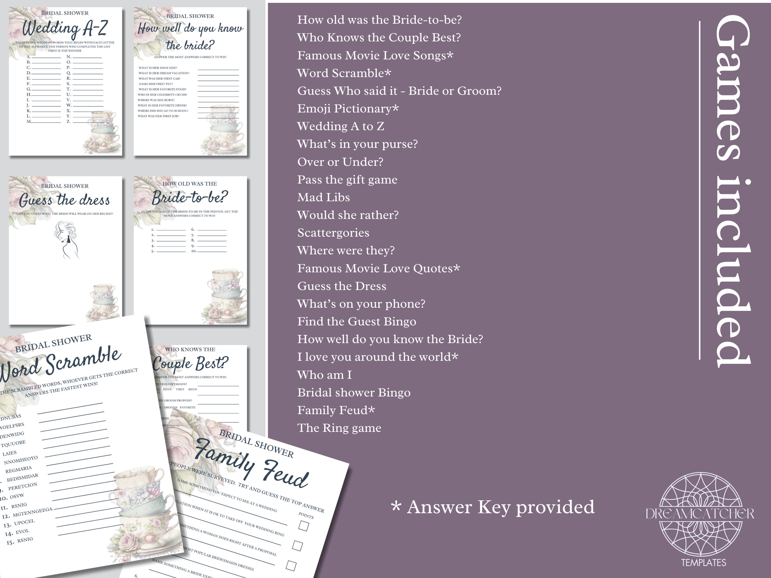 Floral Teatime Bridal Shower Game Bundle, Tea Cups Games Bundle, Tea ...