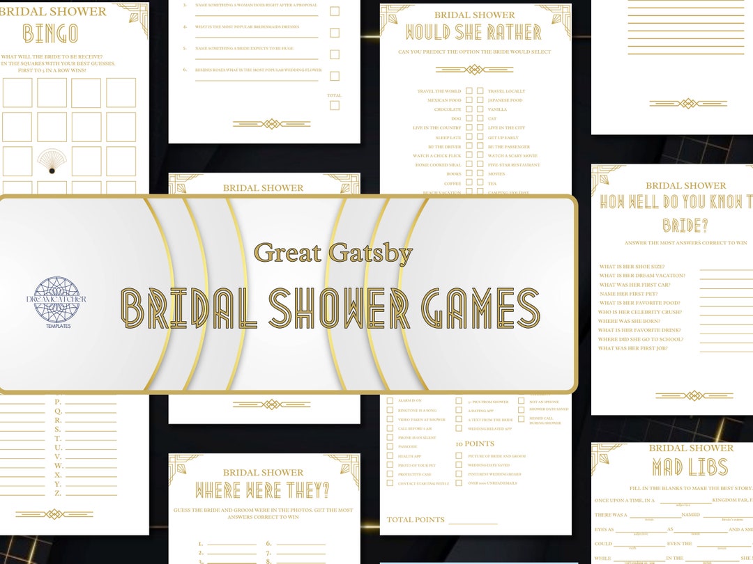 Great Gatsby Bridal Shower Game Bundle, Roaring 20s Bridal Shower Game ...