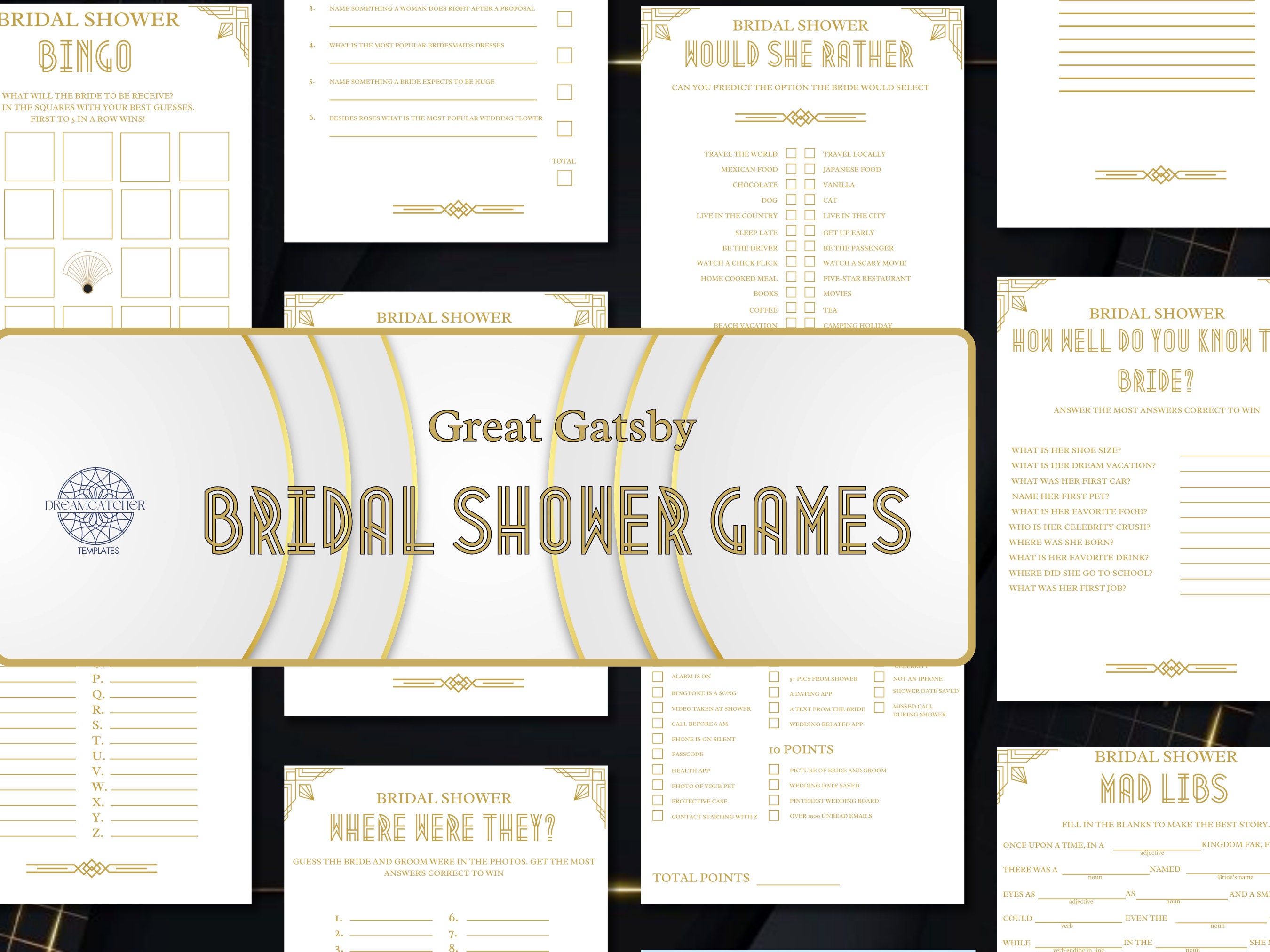 Great Gatsby Bridal Shower Game Bundle, Roaring 20s Bridal Shower Game ...