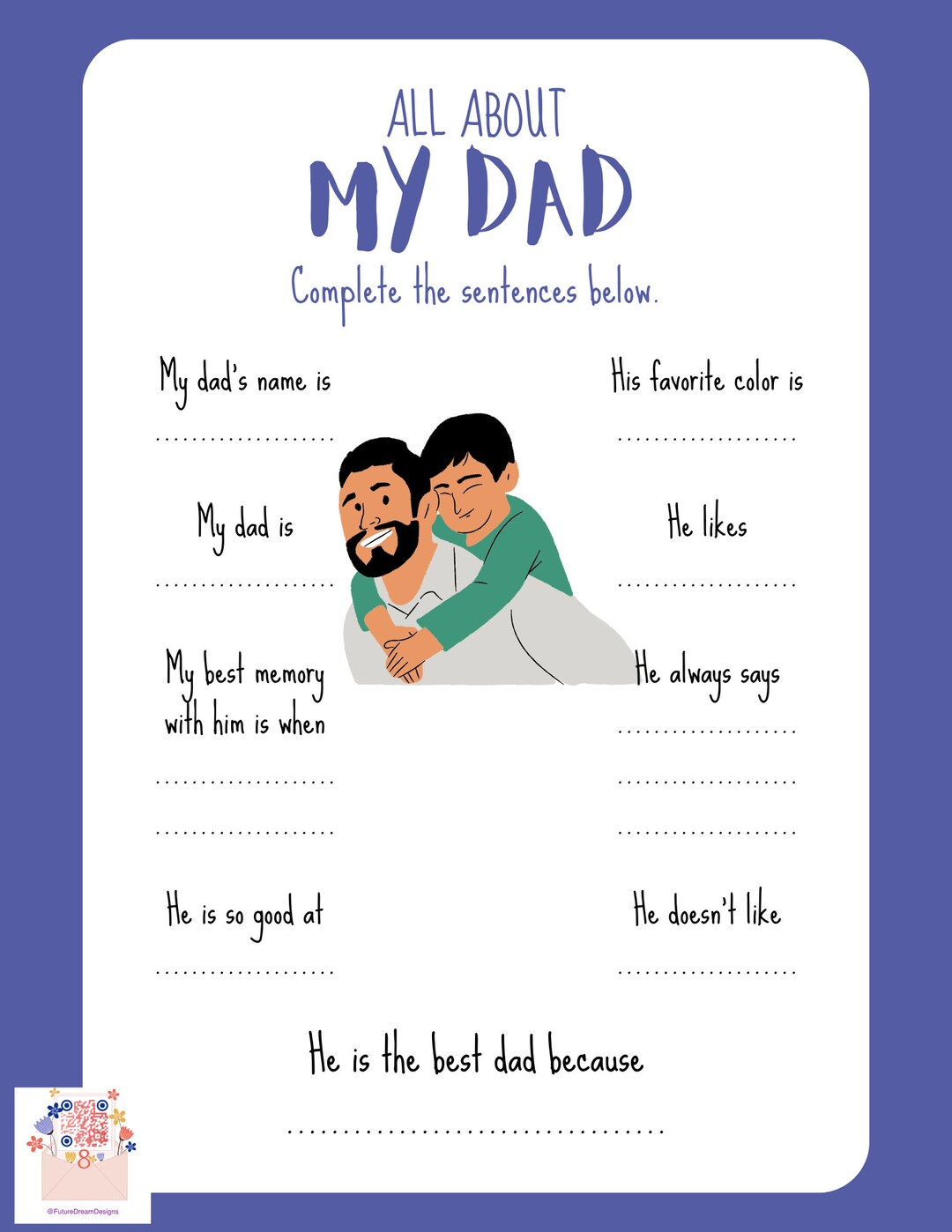 Father's Day Printable Worksheet/card for Kids, Perfect Father's Day ...