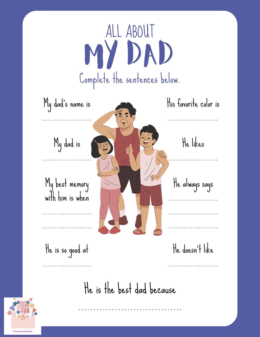 Father's Day Printable Worksheet/card for Kids, Perfect Father's Day ...