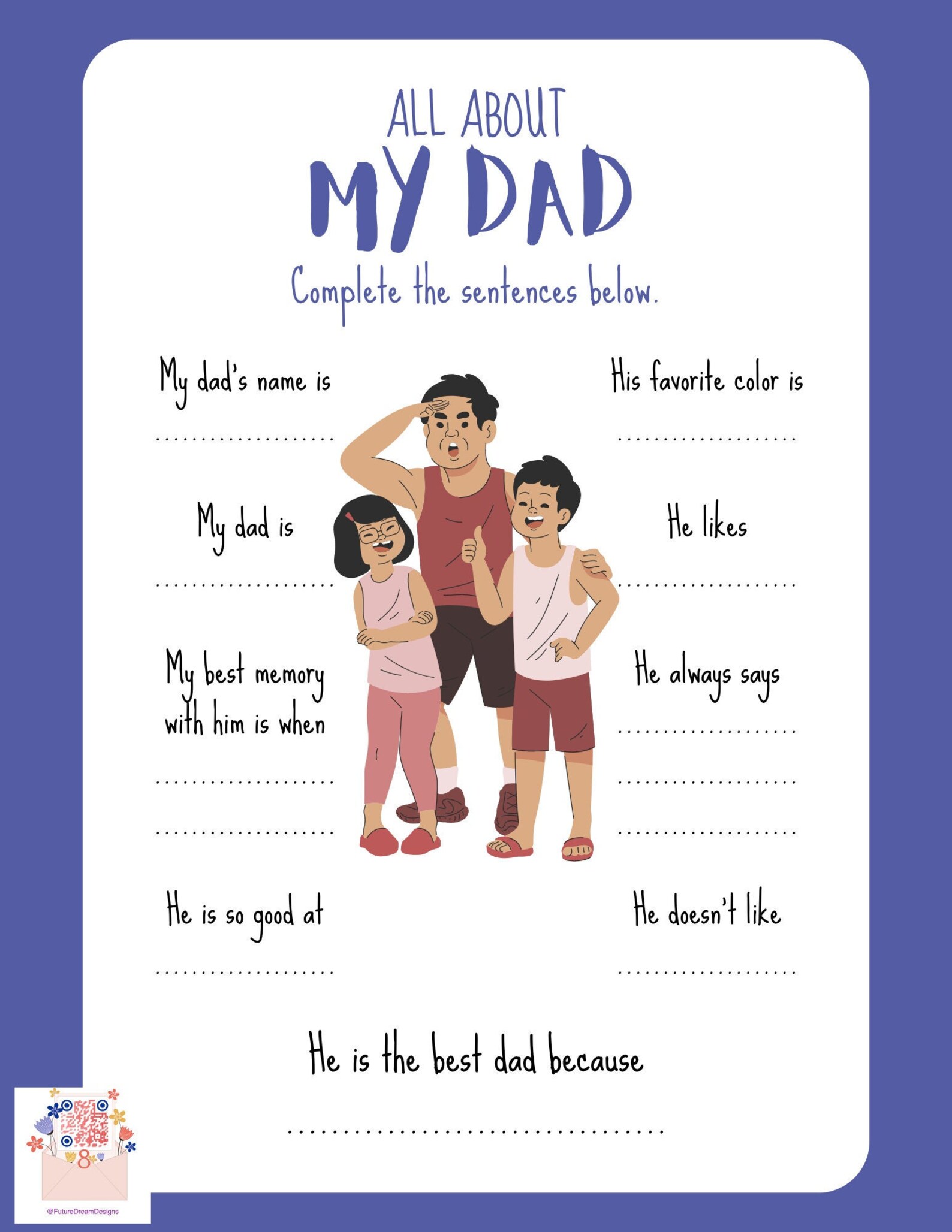 Father's Day Printable Worksheet/card for Kids, Perfect Father's Day ...