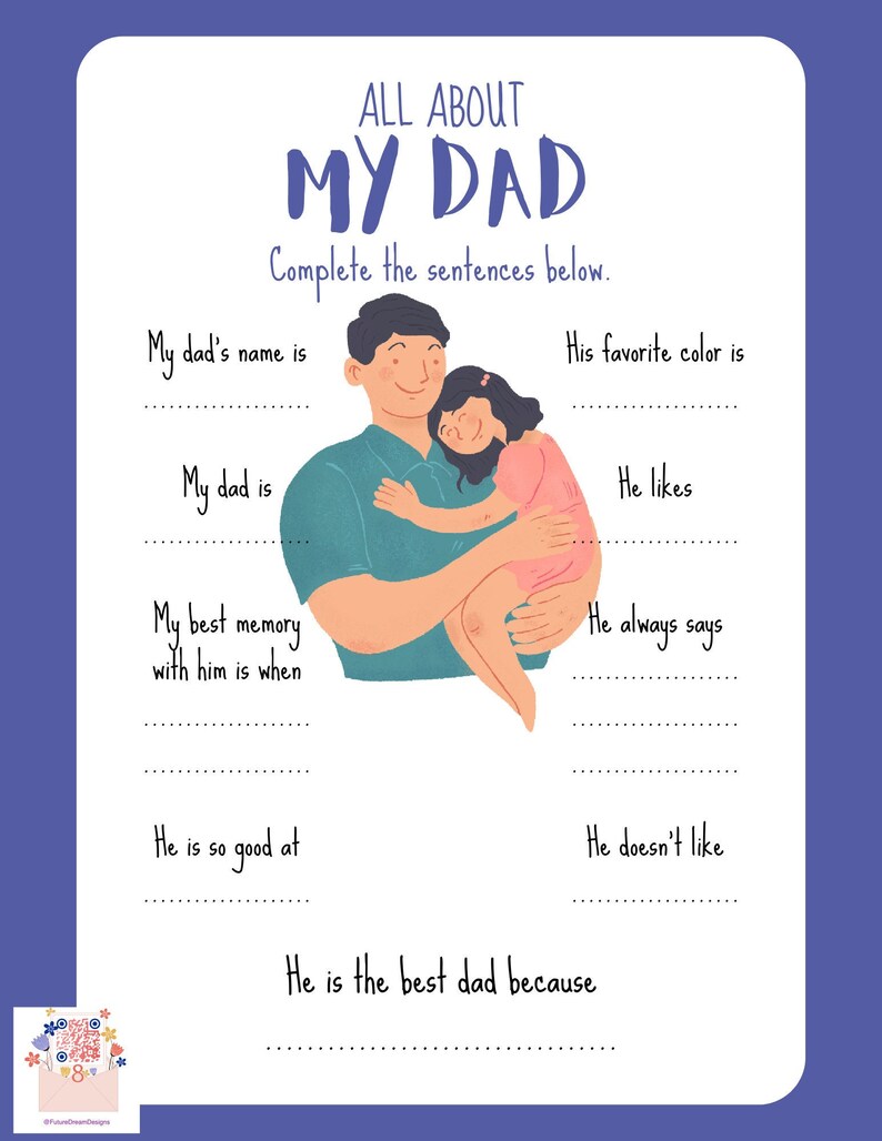 Father's Day Printable Worksheet/card for Kids, Perfect Father's Day ...