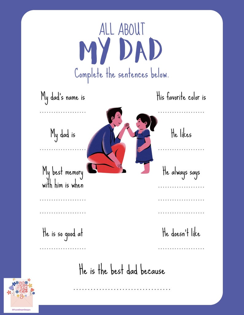 Father's Day Printable Worksheet/card for Kids, Perfect Father's Day ...