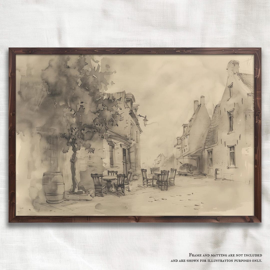 Vintage Drawing of European Town - Fine Art Print for Antique Decor - Etsy