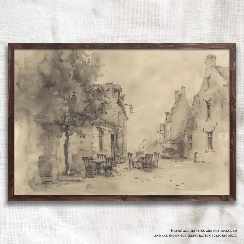 Vintage Drawing of European Town - Fine Art Print for Antique Decor - Etsy