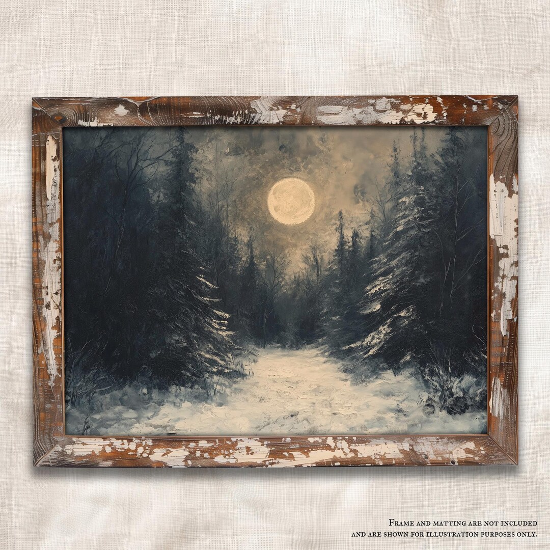 Gothic Nature Painting of Full Moon in a Forest - Fine Art Print for ...