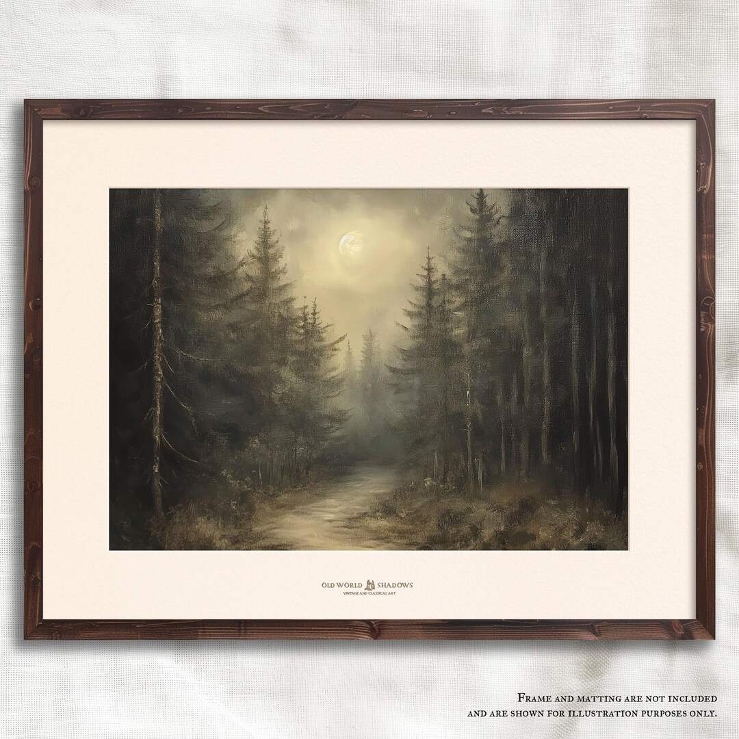 Gothic Landscape Art of Moon in a Forest - Fine Art Print for Vintage ...