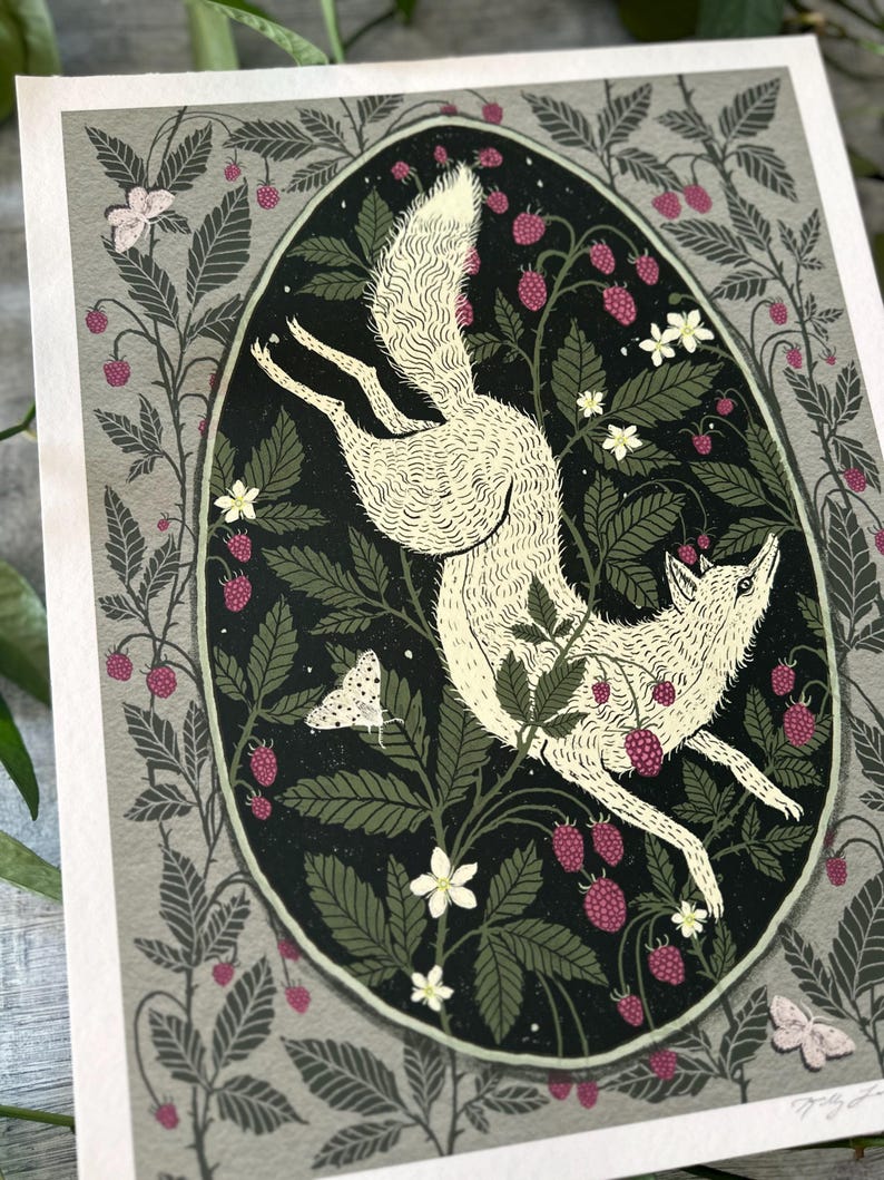 Raspberry Fox - Fox Art Print - Etsy