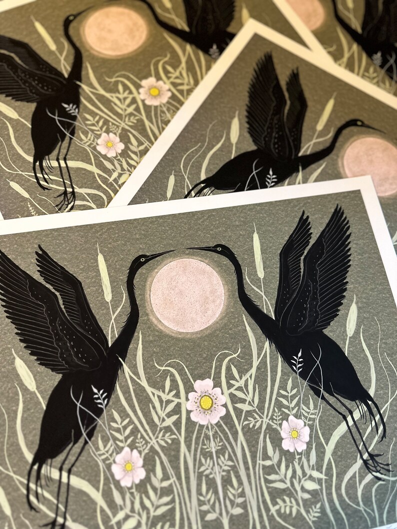 Pink Egret Moon - Print - Etsy