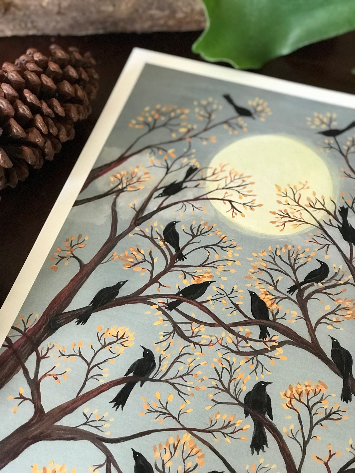 Blackbirds and the Full Moon Print - Etsy