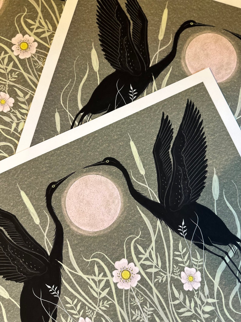 Pink Egret Moon - Print - Etsy