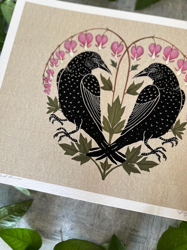 Bleeding Heart Crows - Botanical Crows - Art Print - Etsy