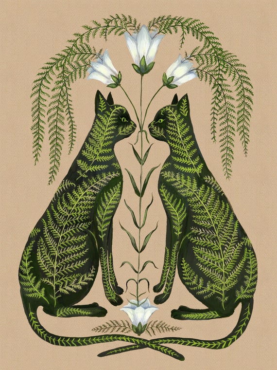 Fern Cats Print - Etsy