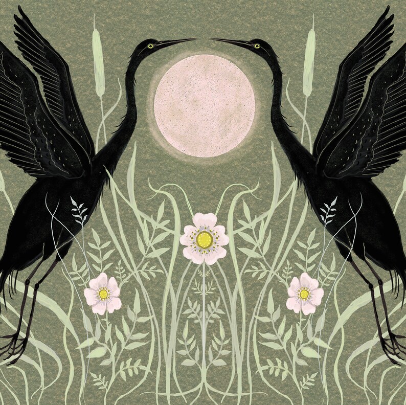Pink Egret Moon - Print - Etsy