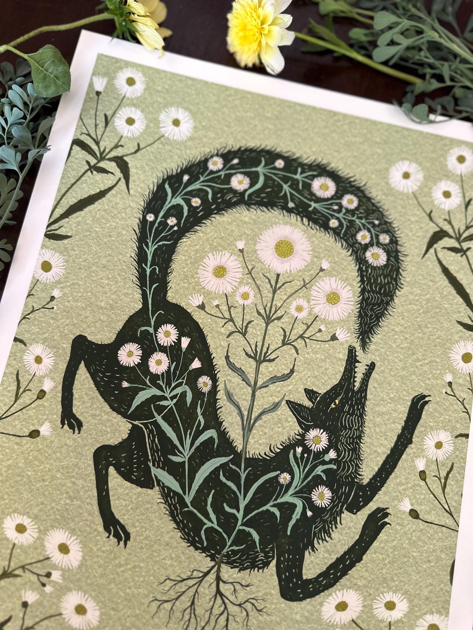 Green Fox Chasing Its Tail - Fox Art - Print - Etsy