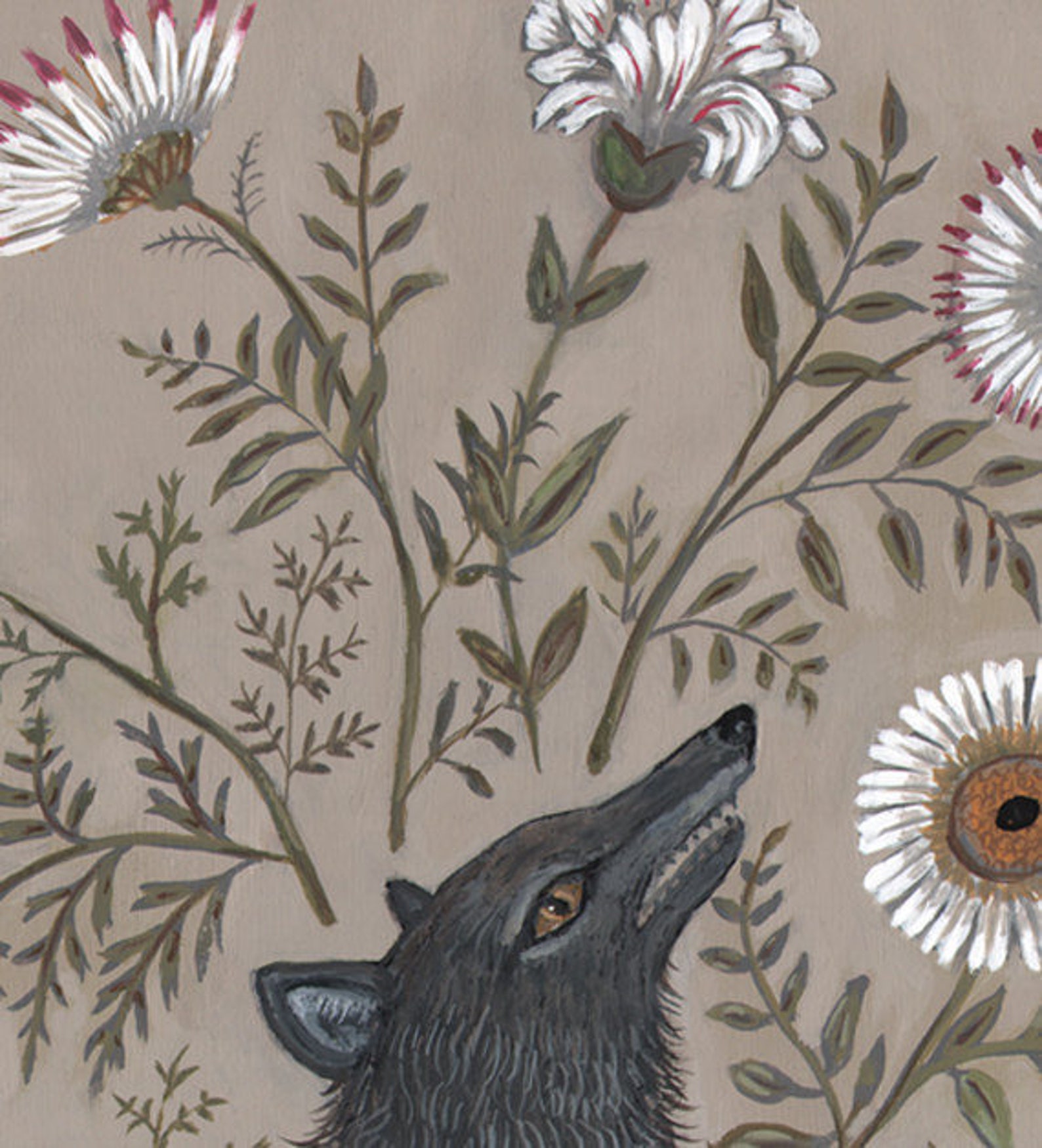 Wolf With Flowers Original Drawing - Etsy
