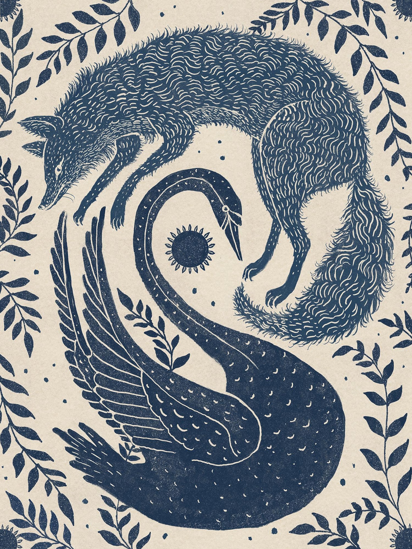 Blue Fox and Swan - Art Print - Etsy