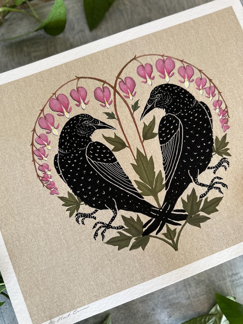 Bleeding Heart Crows - Botanical Crows - Art Print - Etsy