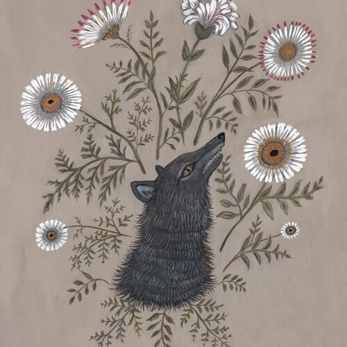 Wolf With Flowers Original Drawing - Etsy