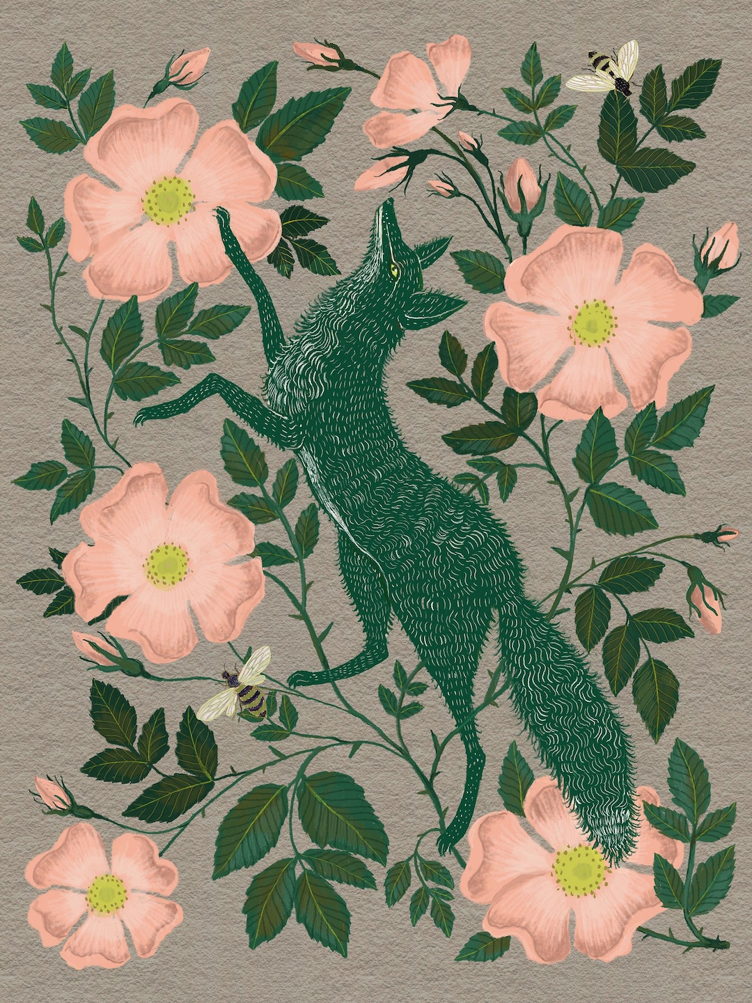 Wild Rose Fox - Fox Art - Print - Etsy
