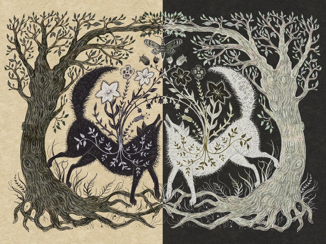 Two Wolves Meeting - Print - Etsy