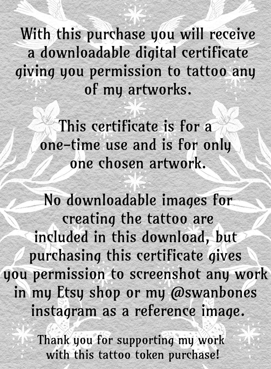 Tattoo Token - Digital Download - Tattoo Permission Certificate - Etsy