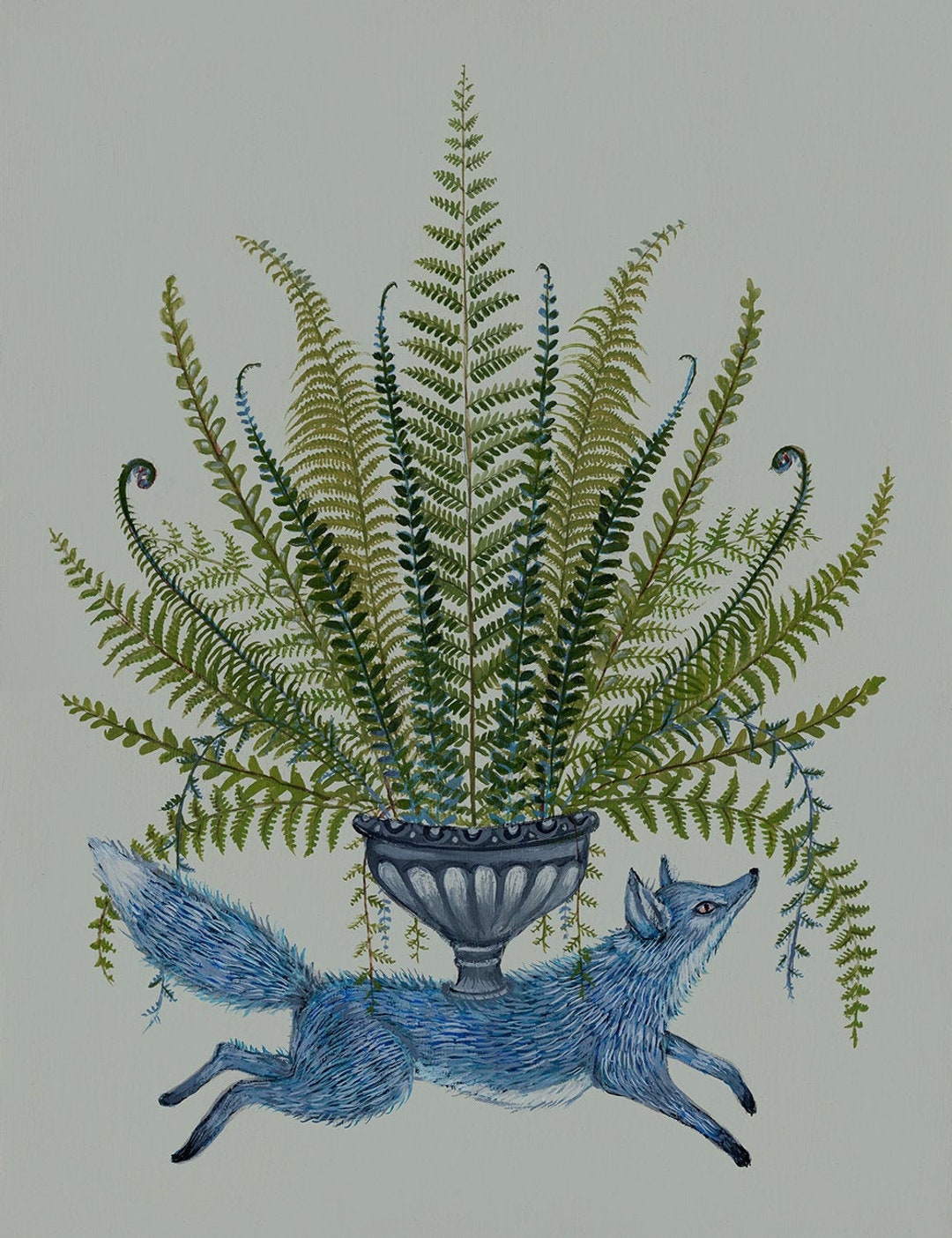 Blue Fox With Ferns Print - Etsy