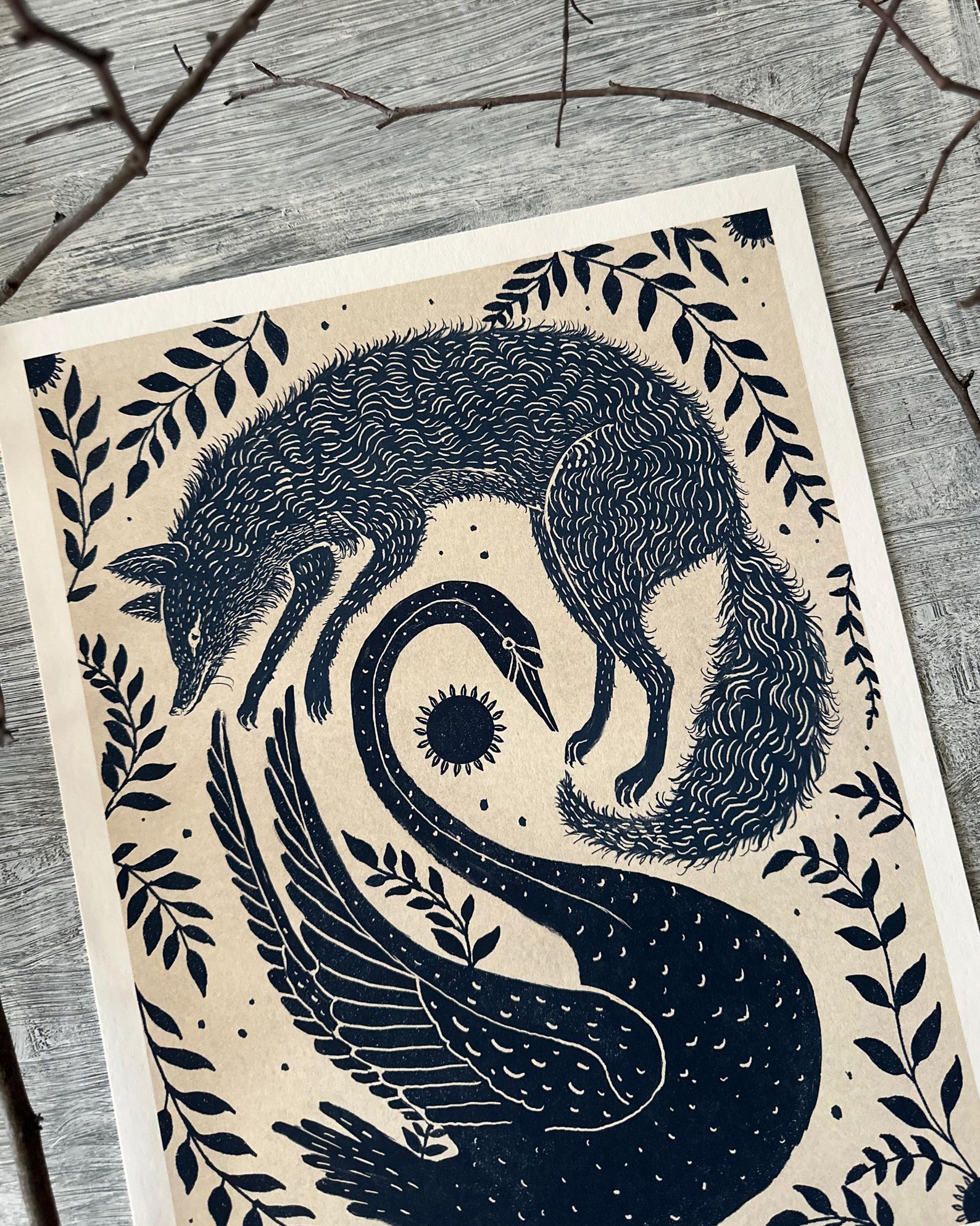 Blue Fox and Swan - Art Print - Etsy