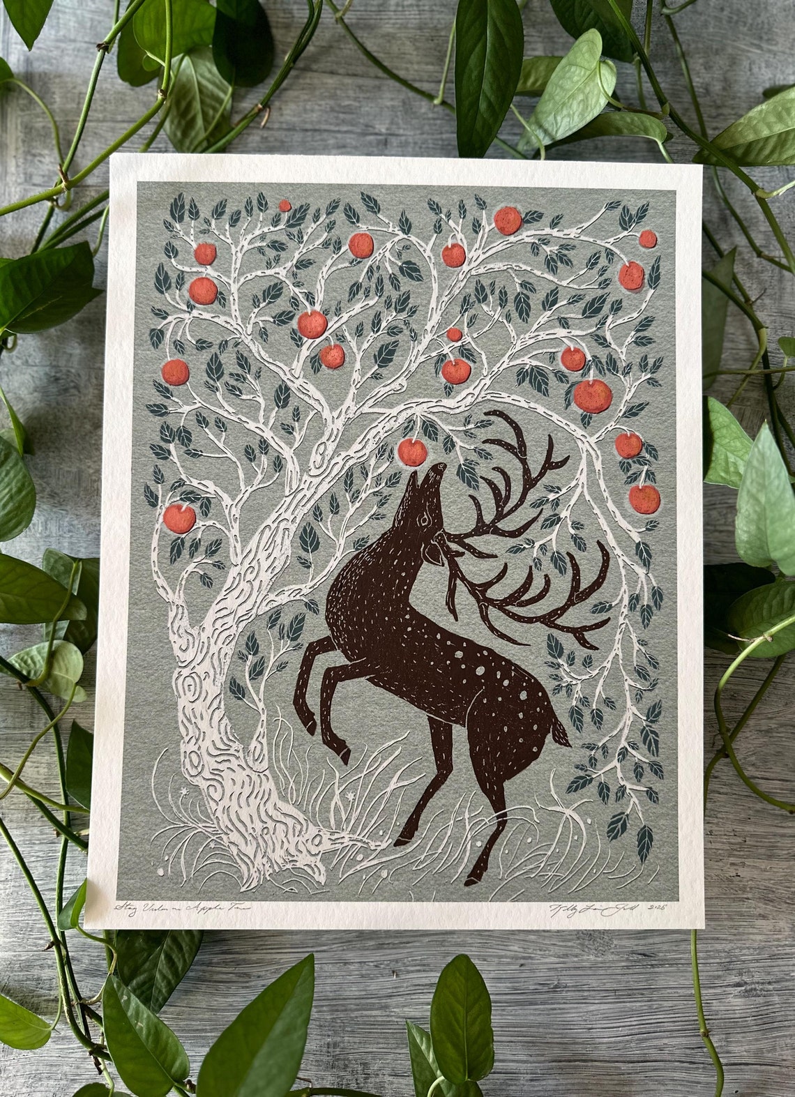Stag Under an Apple Tree - Art Print - Etsy