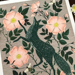 Wild Rose Fox - Fox Art - Print - Etsy