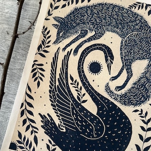 Blue Fox and Swan - Art Print - Etsy
