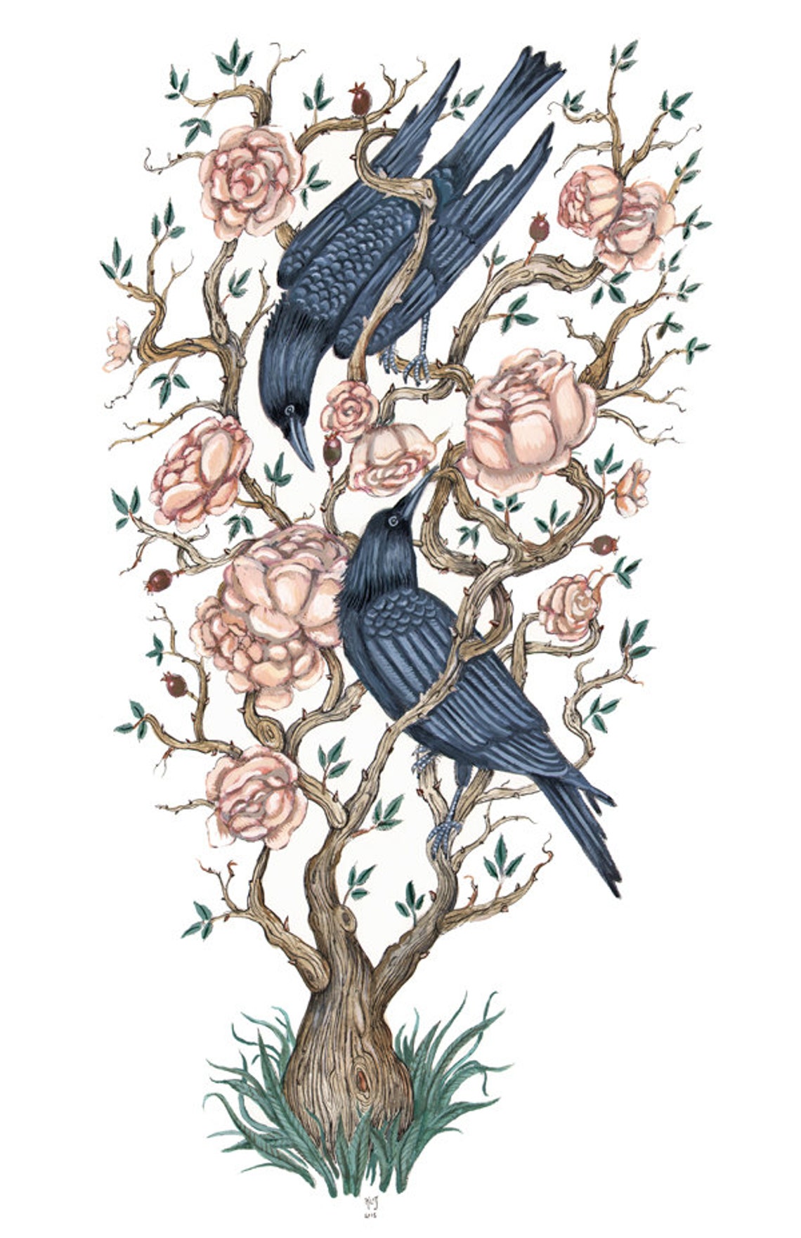 Crows in the Roses Print | Etsy