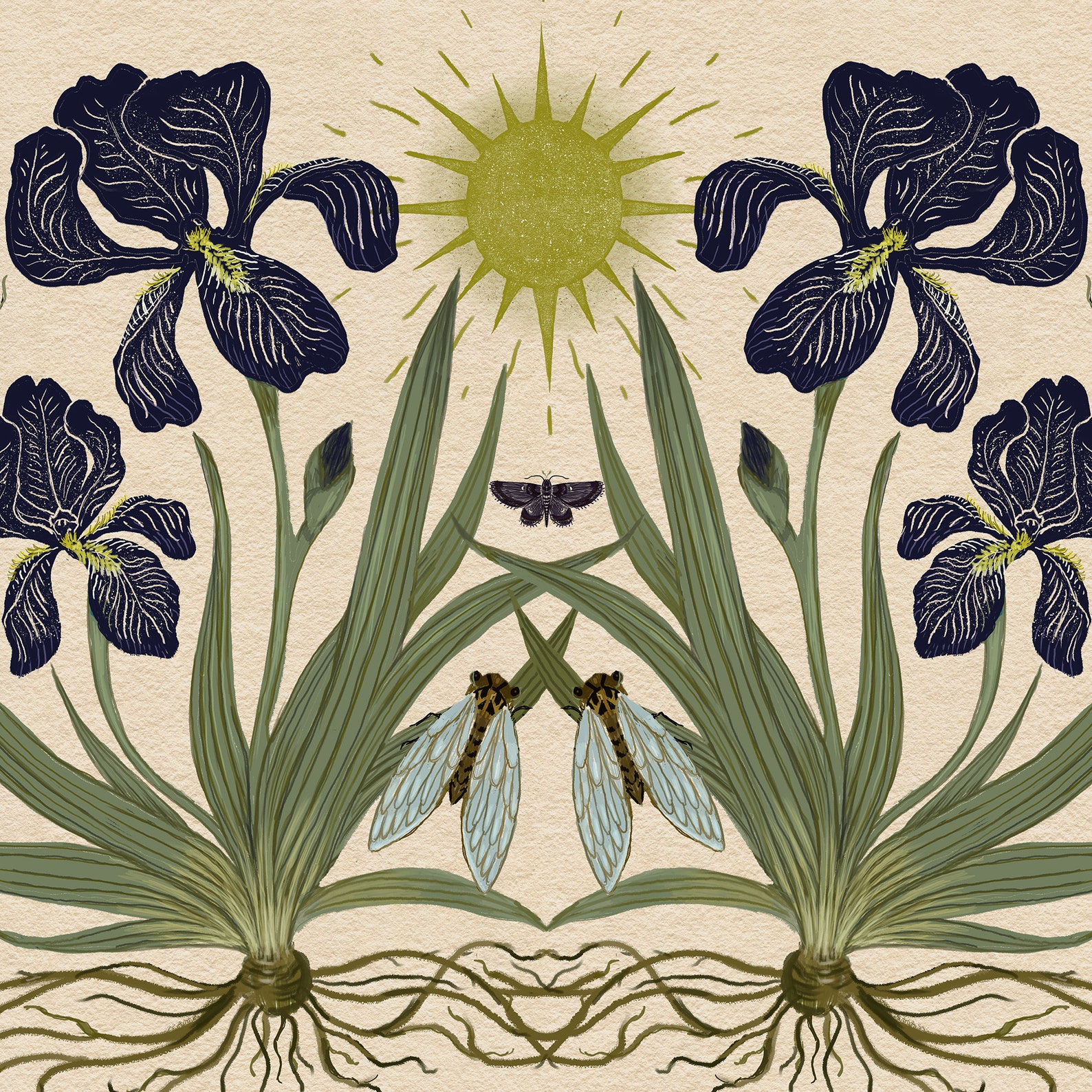 Iris With Cicadas and Moths - Print - Etsy