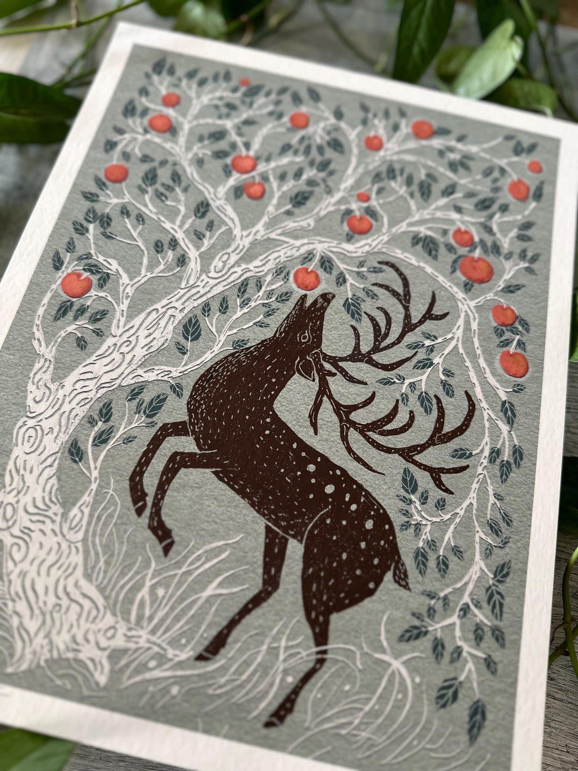 Stag Under an Apple Tree - Art Print - Etsy