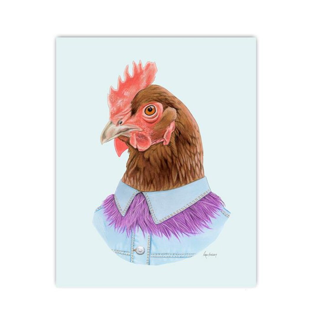Sassy Hen Art Print - Animals in Clothes - Animal Art - Farm Animal ...