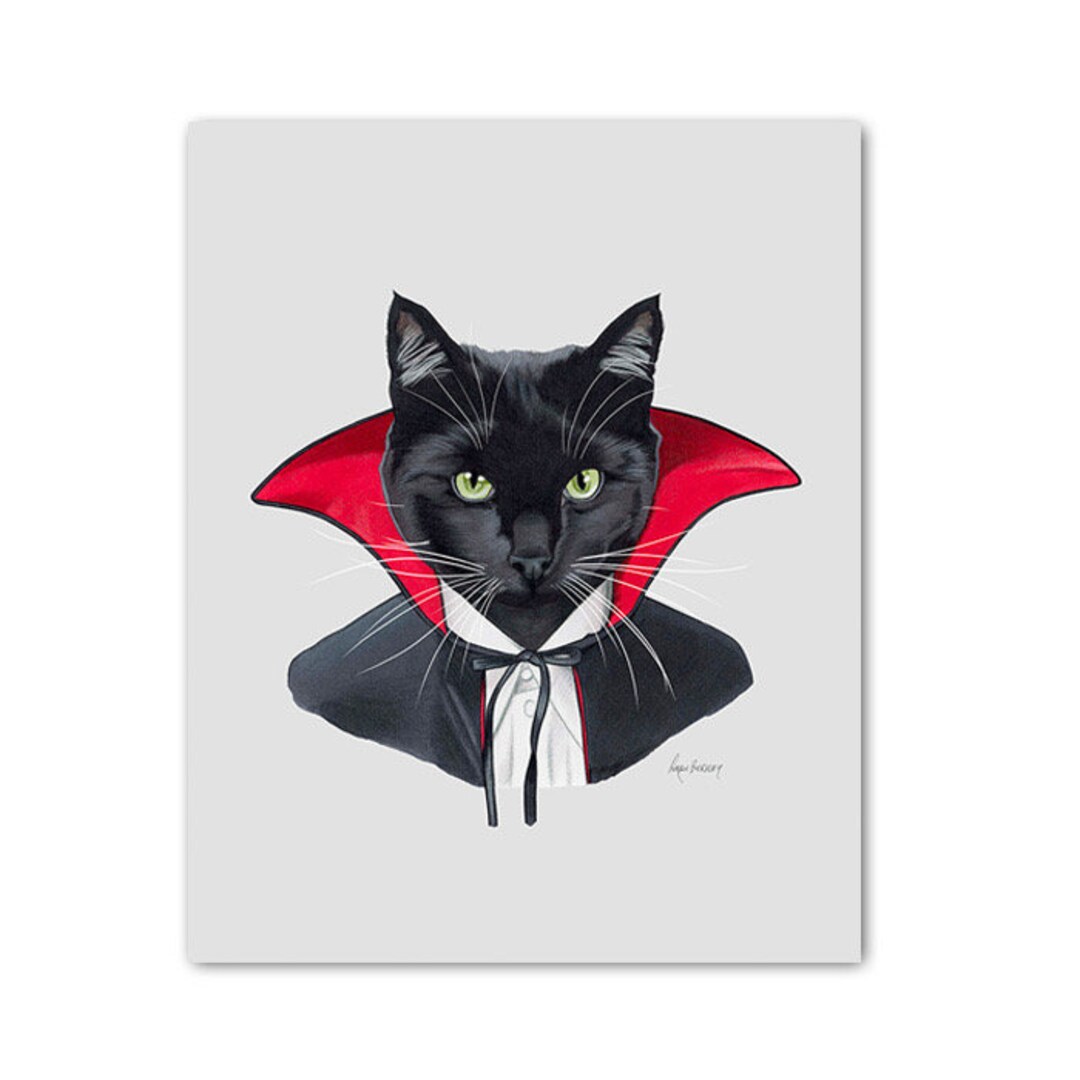 Vampire Cat Art Print - Animals in Clothes - Animal Art - Black Cat ...