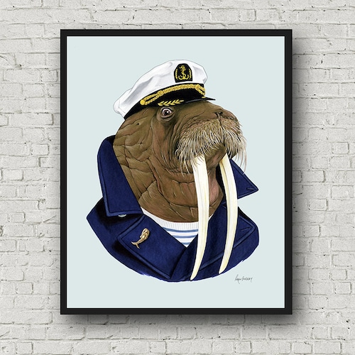 Oversized Walrus Sea Captain Print Ryan Berkley Illustration - Etsy