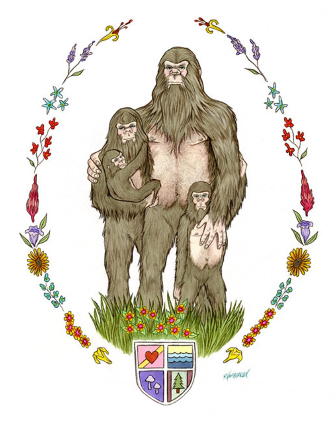 Sasquatch Family of Four Art Print by Ryan Berkley 8x10 - Etsy