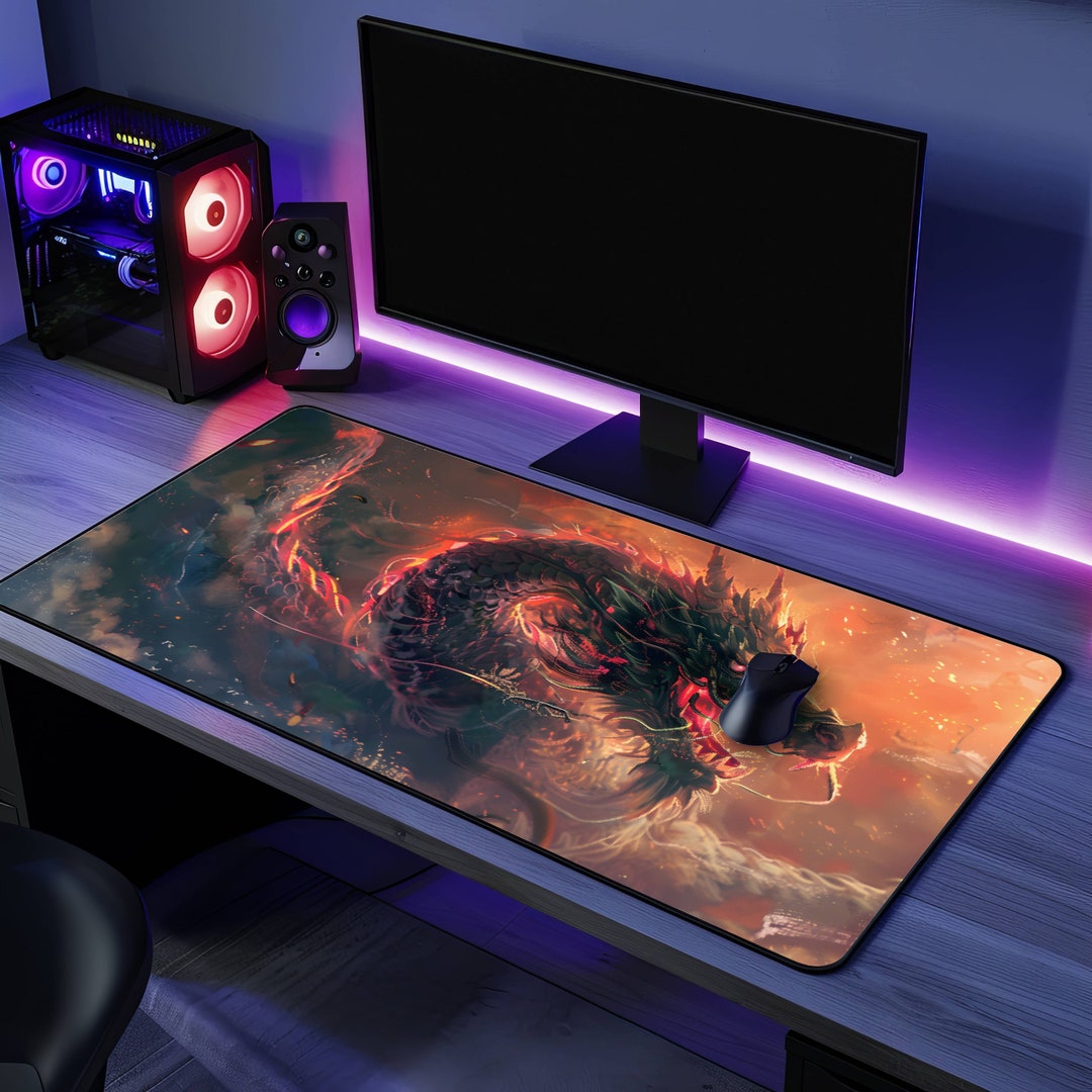 Fire Red Chinese Dragon Mouse Pad Anime Mouse Mat Custom Desk Mat for ...