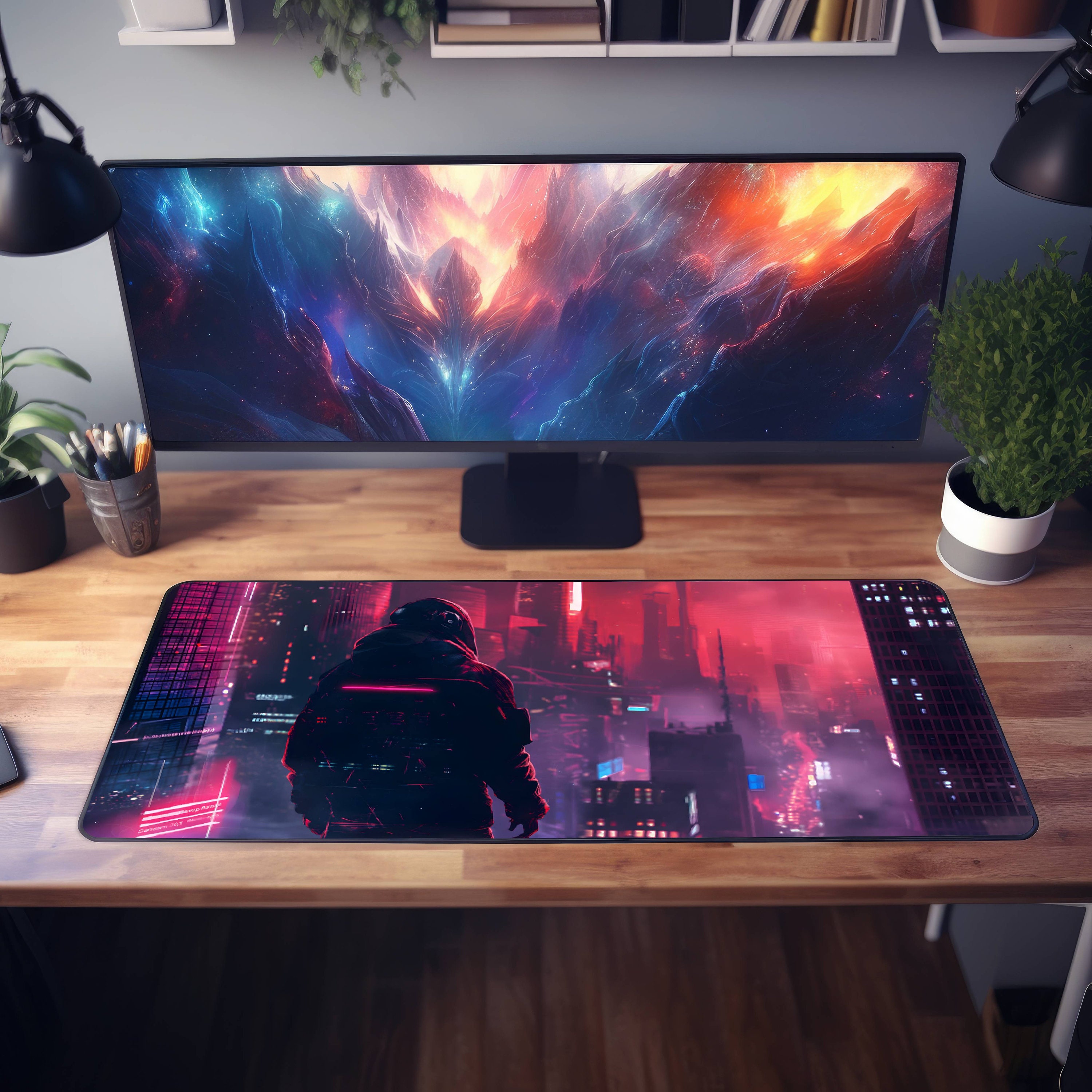 Cyberpunk Desk Mat, Cyberpunk Guy Desk Mat, Desk Mat, Desk Mat Gift ...