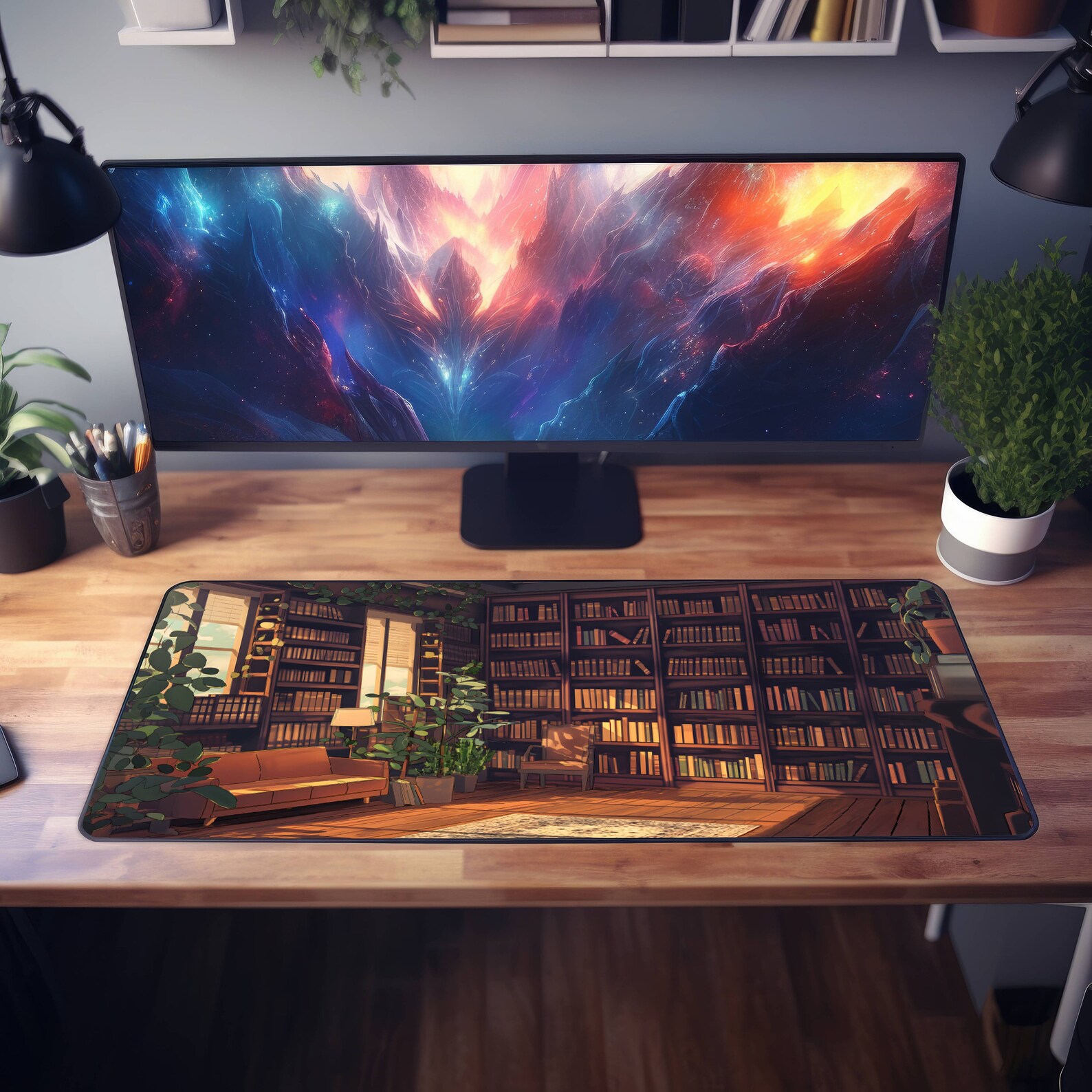 Lofi Library Desk Mat, Lofi Desk Mat, Desk Mat, Desk Mat Gift, Desk Mat ...