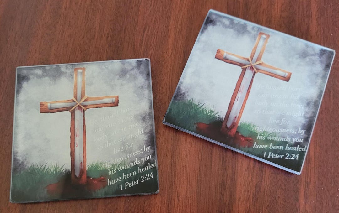 Glass Coasters With Cross and Christian Verse Religious Coaster - Etsy