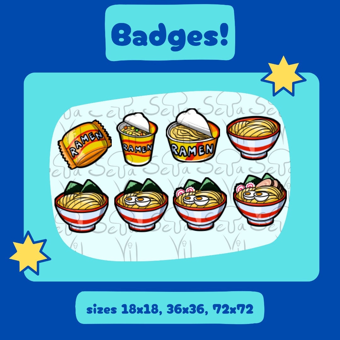 Ramen Sub Badges and Chat Emotes for Twitch or Youtube Pack of 8 / PNG ...