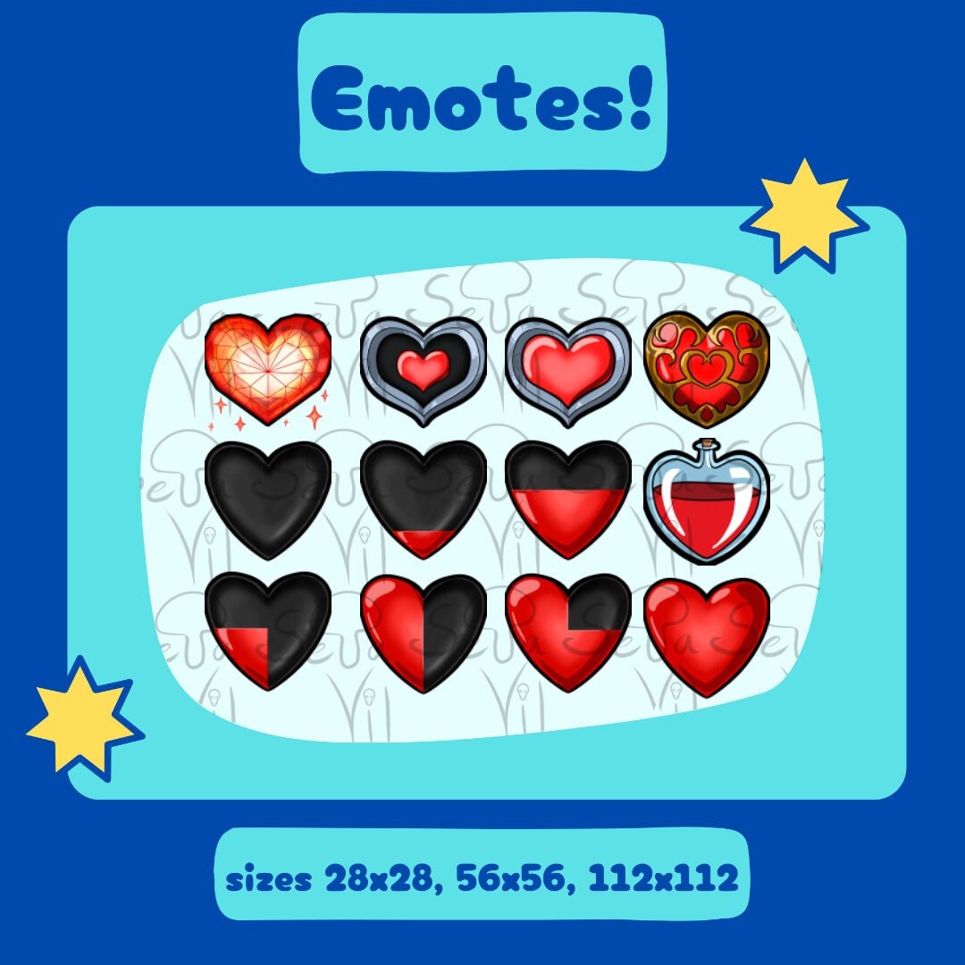 Videogame Heart Emotes for Twitch or Youtube Pack of 12/ PNG Assets for ...