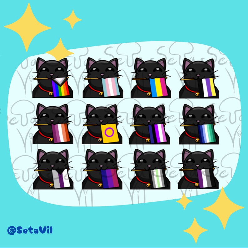 Pride Flag Cat Emotes for Twitch or Youtube Pack of 12 / PNG Assets for ...