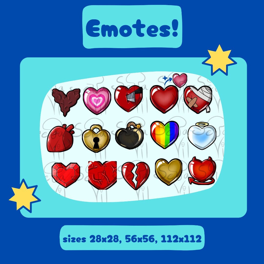 Cute Heart Emotes for Twitch or Youtube Pack of 16 / PNG Assets for ...